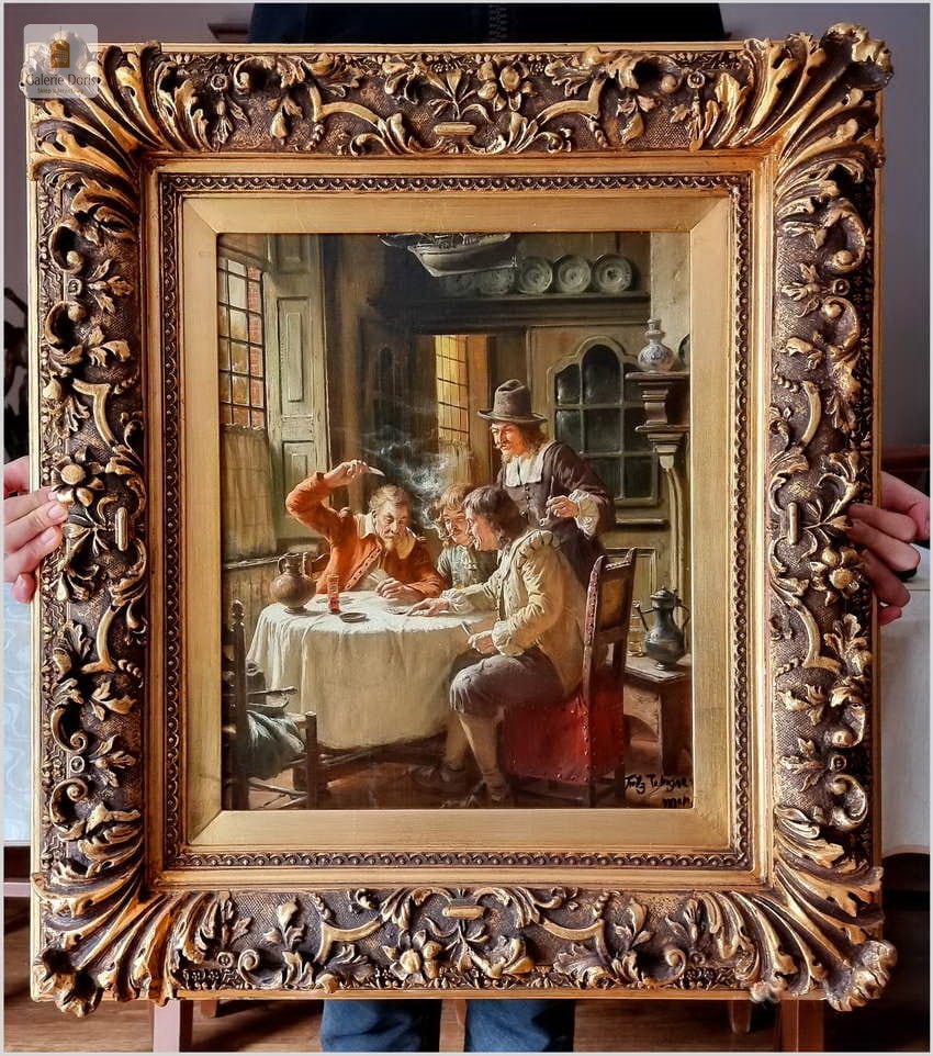 Monachijskie malarstwo! Obraz olejny - Gra w karty - Fritz Wagner (1896 ...